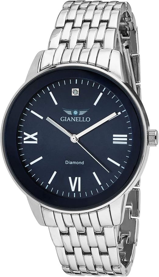 Gianello Mens Genuine Diamond Dial Round Case Blue Stainless Steel Link ...