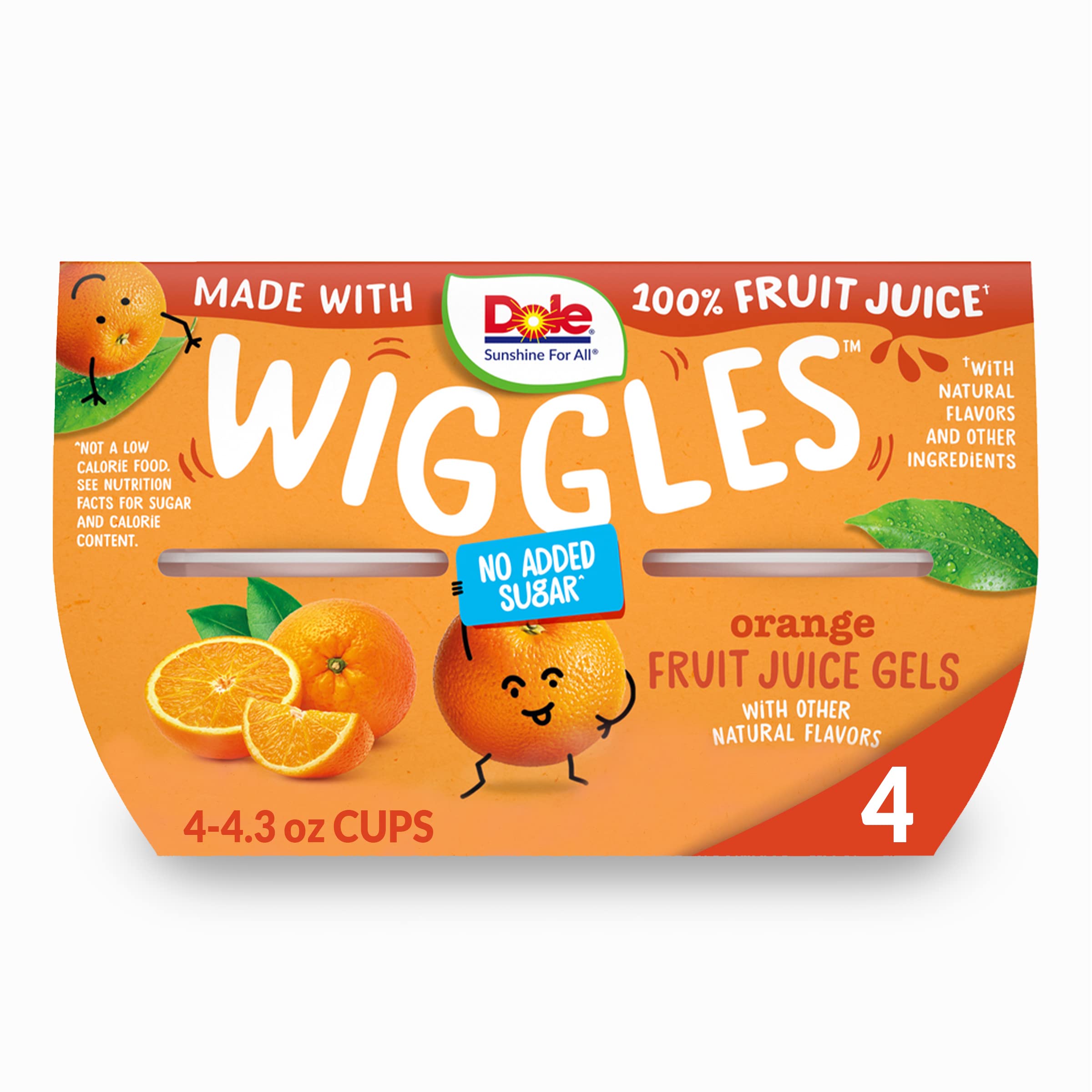 6 PACK Dole Wiggles No Sugar Added Orange Fruit Juice Gels Snacks, 4 ...