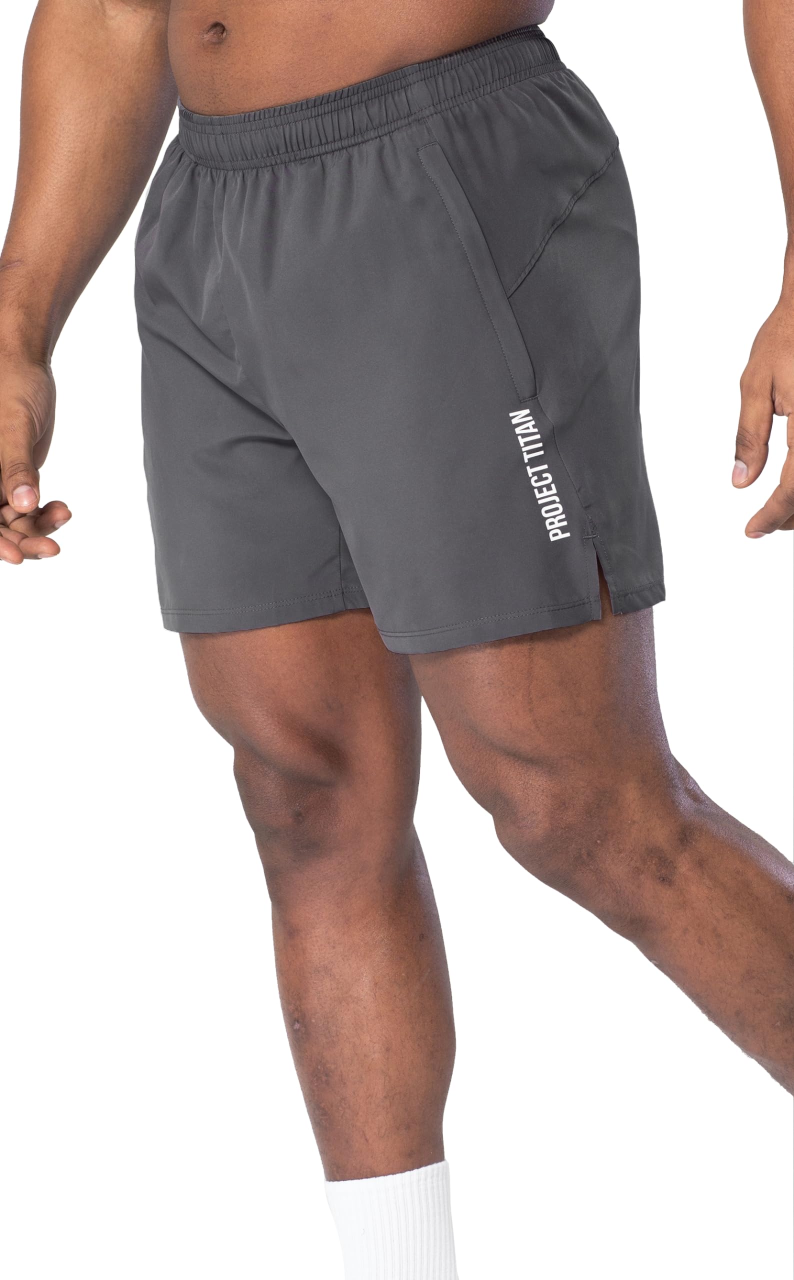 Project Titan Men's Woven Running Shorts with Zipper Pockets 5" Silver ...
