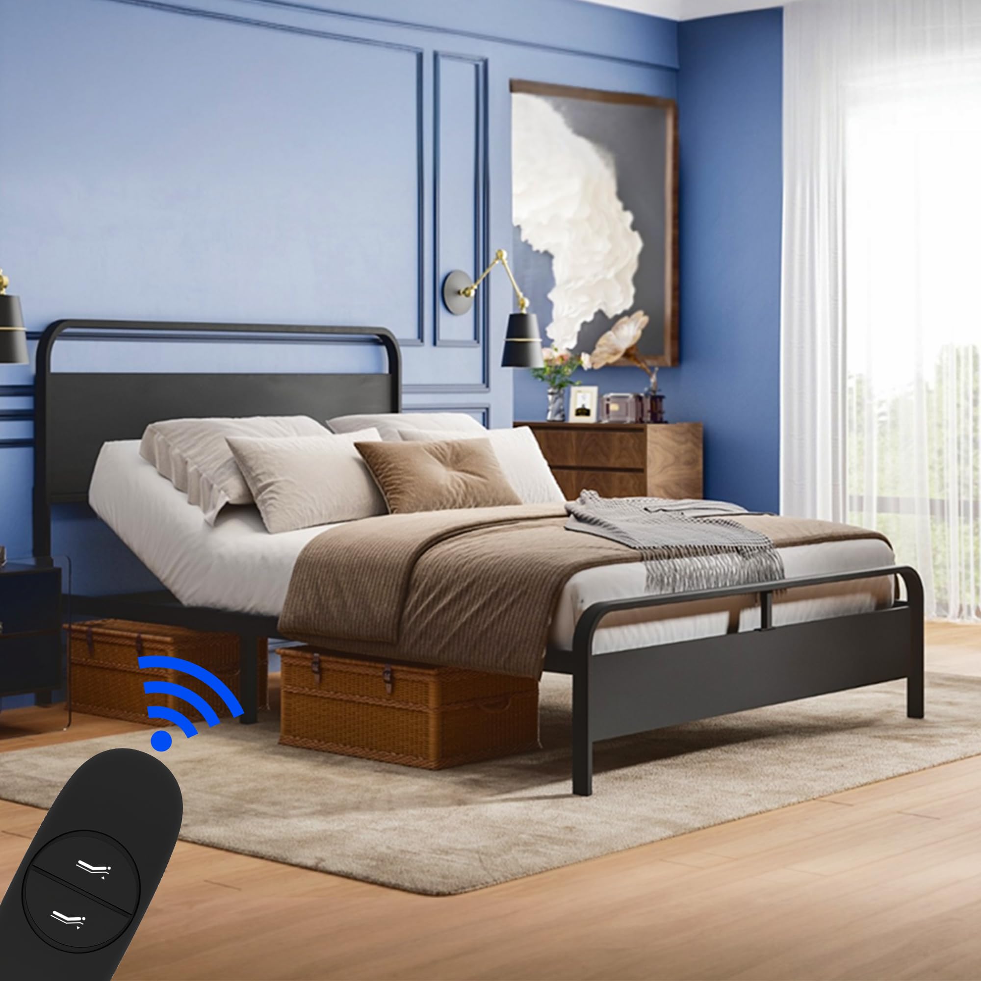 FLEXISPOT Queen Adjustable Bed, Complete with Modern Bed Frame, 0°to 60 ...