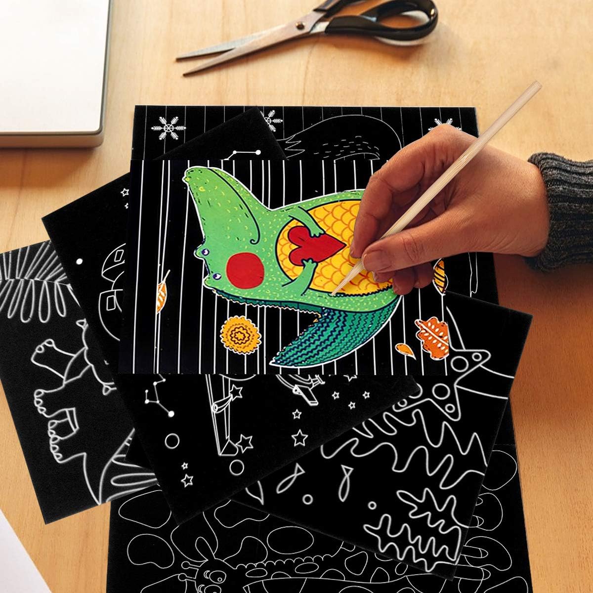 22 Sheets Rainbow Scratch Paper for Kids, ANSUG Black Scratch Art Paper ...