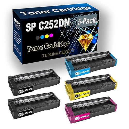 Kolasels 5-Pack (2BK+C+Y+M) Compatible High Yield SP C252HA 407653 407654 407656 407655 Imaging ...