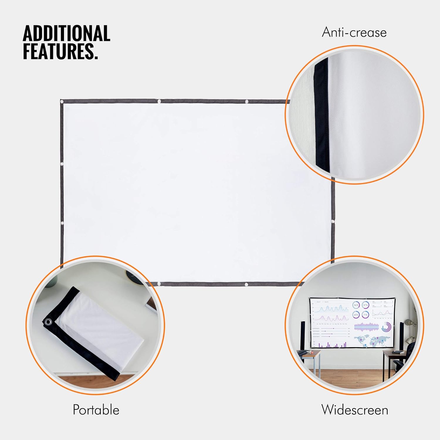 VonHaus 100-Inch Fold Up Projector Screen – 16:9 Aspect Ratio, HD & 4K ...