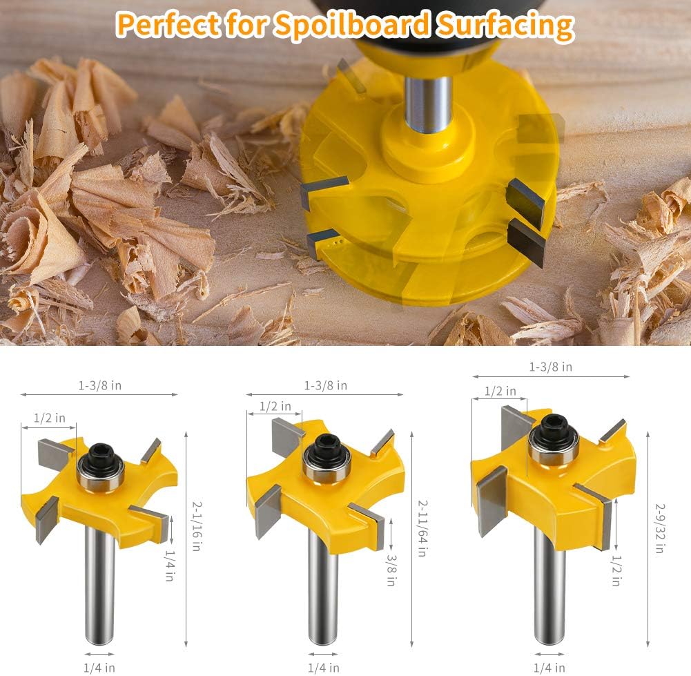 3Pcs Rabbet Router Bit Set 1/4 Shank Achort 1/4″, 3/8″, 1/2″ Height X 1 ...