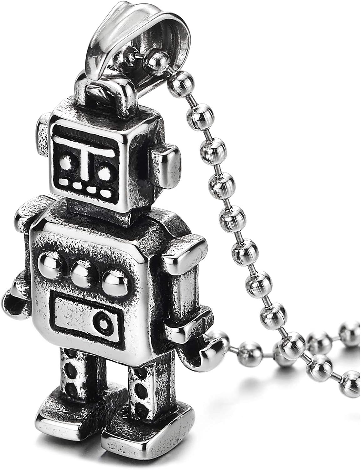 COOLSTEELANDBEYOND Mens Womens Stainless Steel Vintage Robot Pendant ...