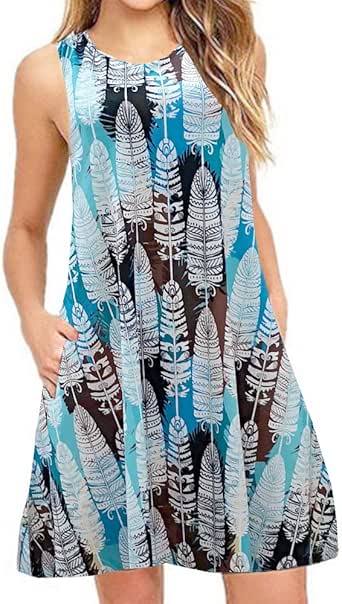 YISHIWEI Women's Sleeveless Casual Swing T-Shirt Dresses with Pockets ...