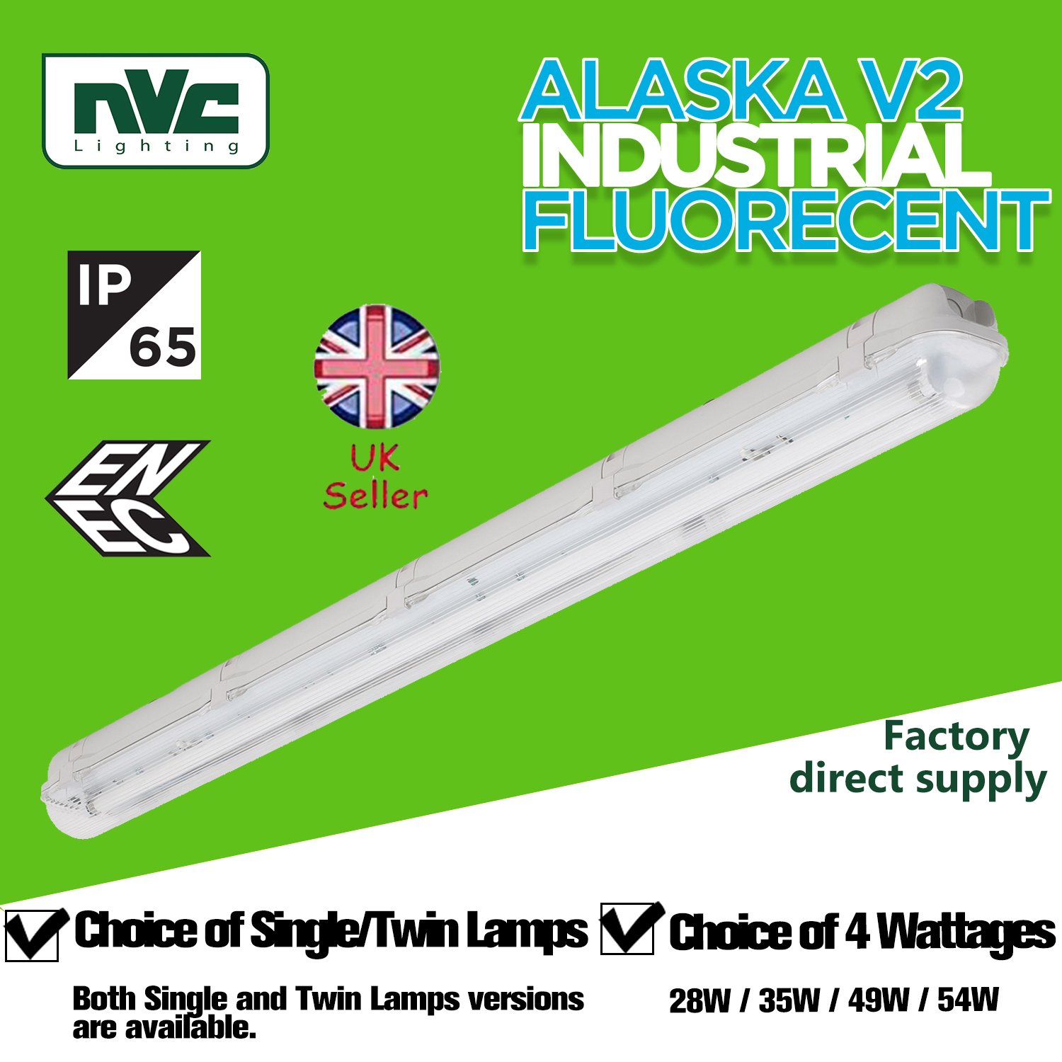 NVC IP65 linear Fluorescent light for single/twin T5 lamps 14-54W anti ...