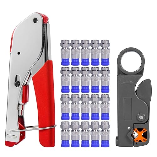 Coax Cable Crimper, Coaxial Compression Tool Kit Wire Stripper with F ...