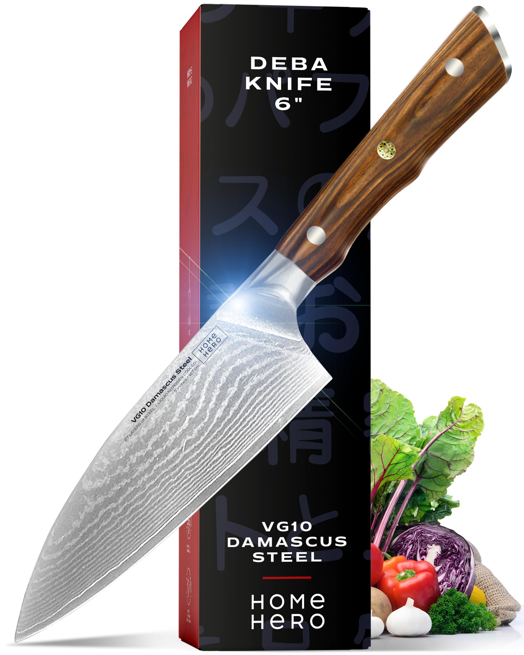 Home Hero Japanese Deba Knife Collection - VG10 Damascus Steel Triple ...