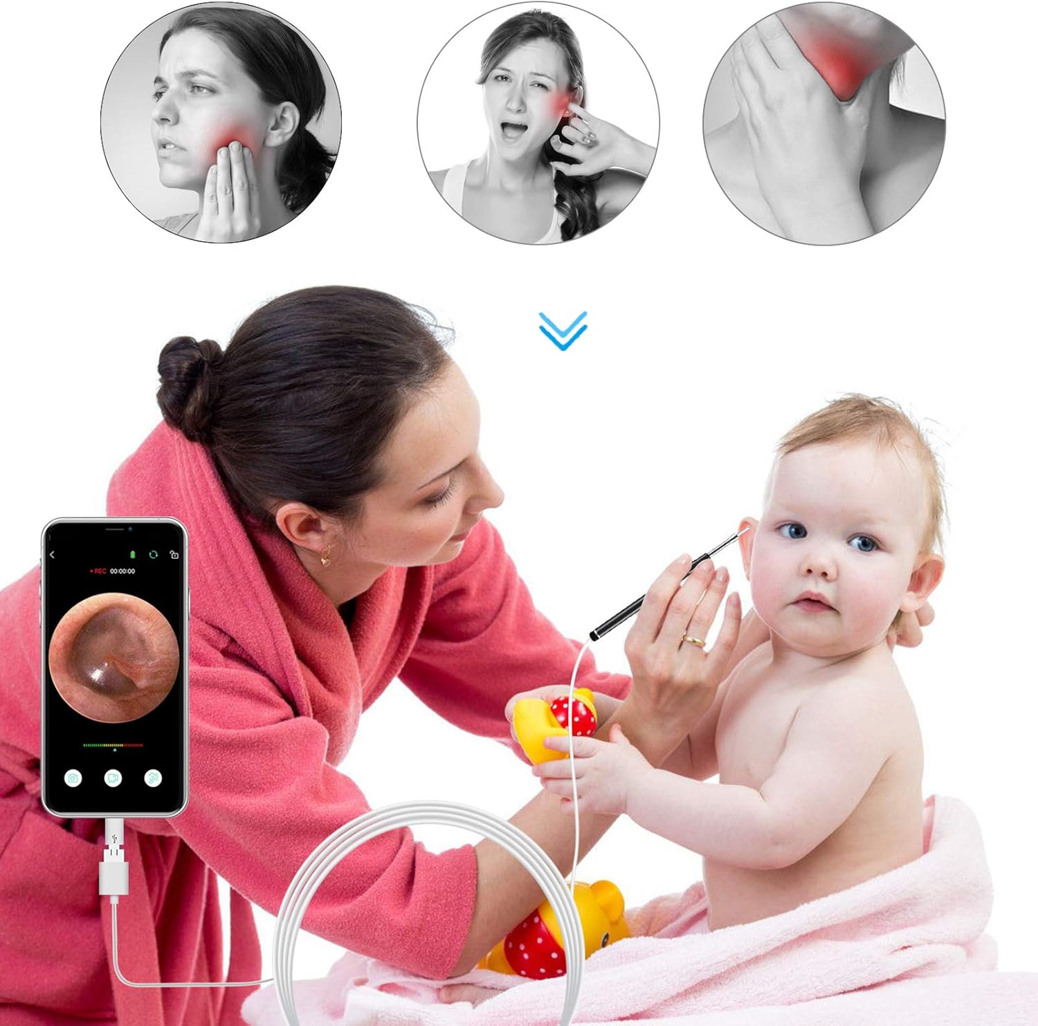 Endoscope Ear Camera,Ear Cleaning Tool 3.9mm Slim Lens with 6 LED ...