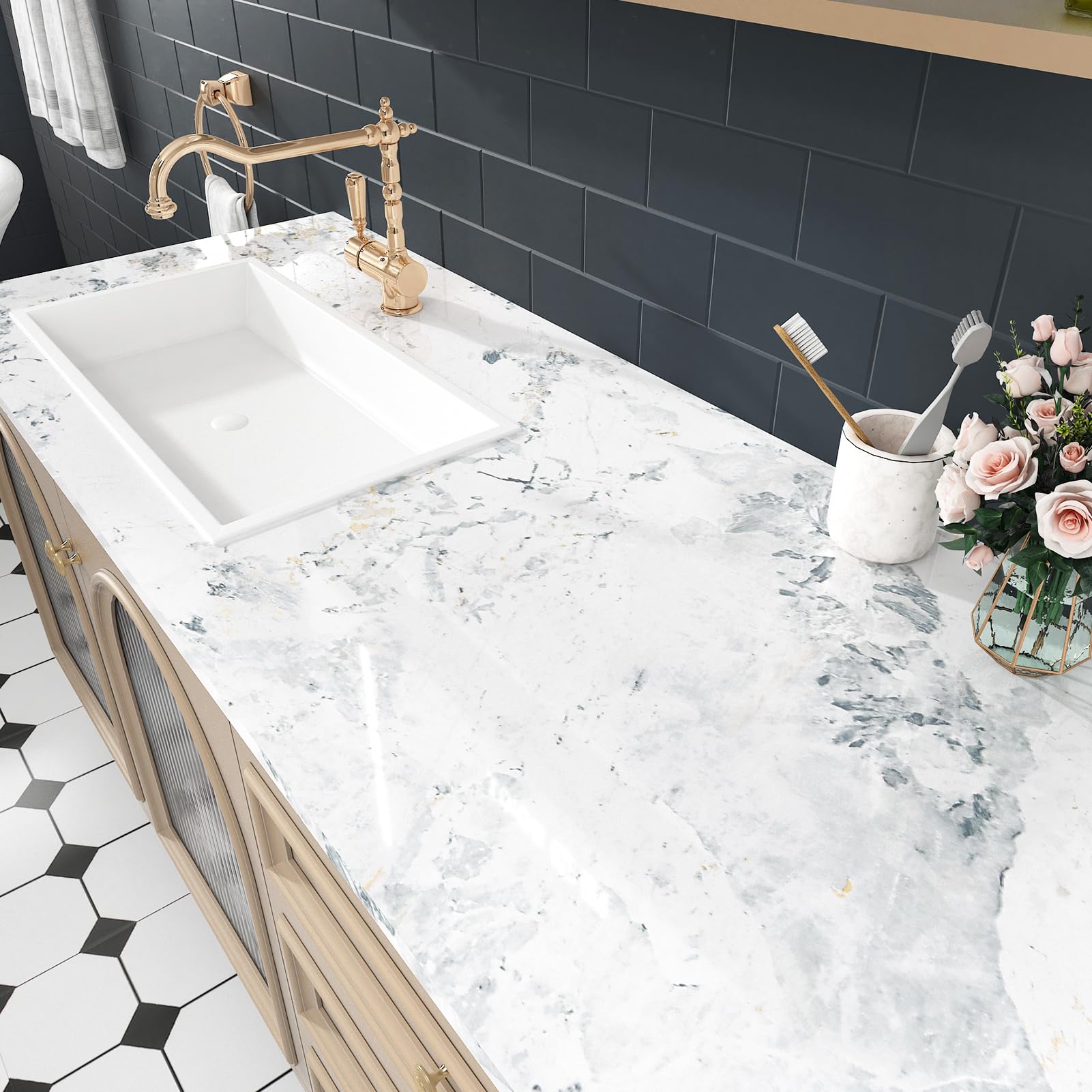 Wallercity Glossy Marble White Contact Paper for Countertops Peel and ...