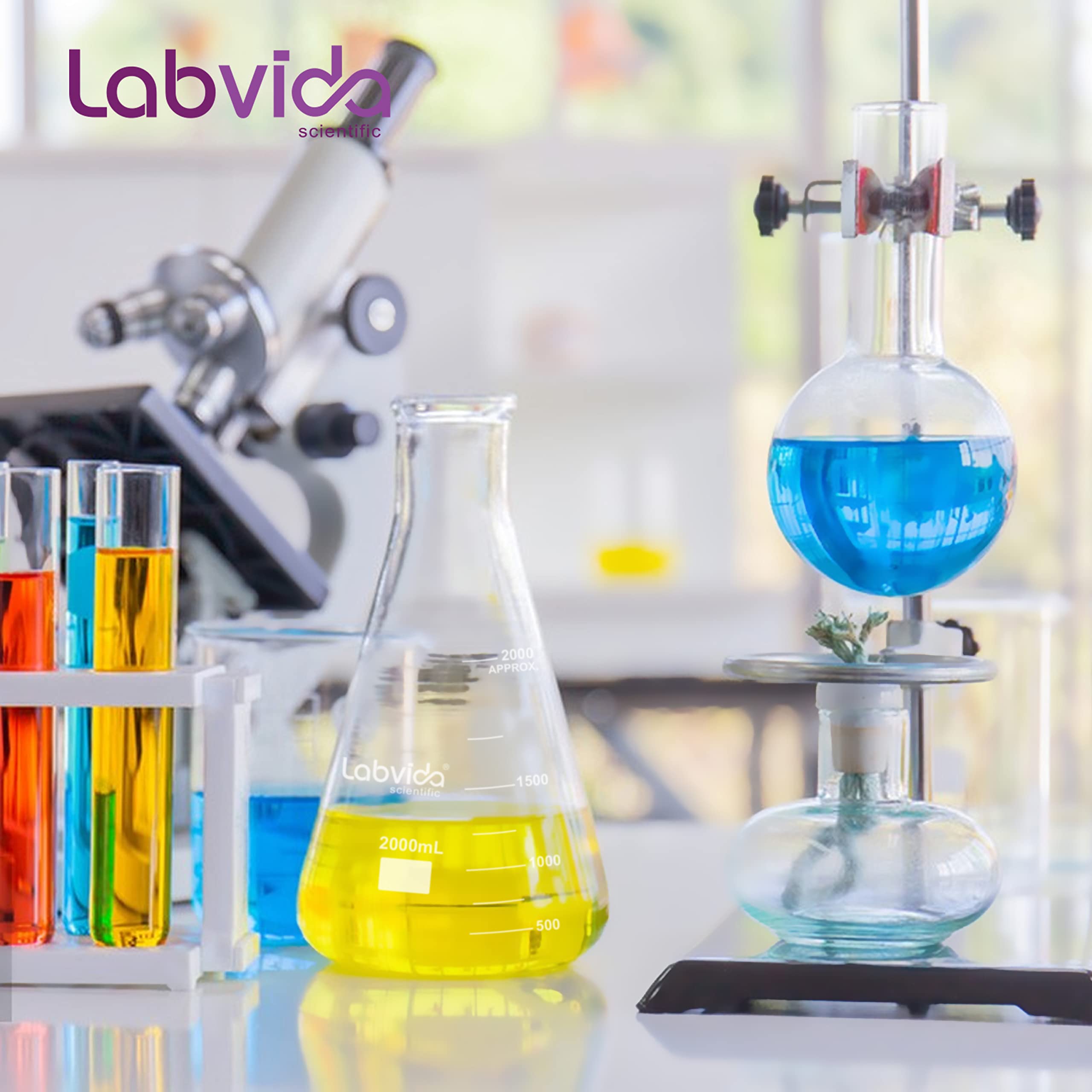 Labvida Narrow Mouth Glass Erlenmeyer Flasks, Vol.2000ml, 3.3 ...