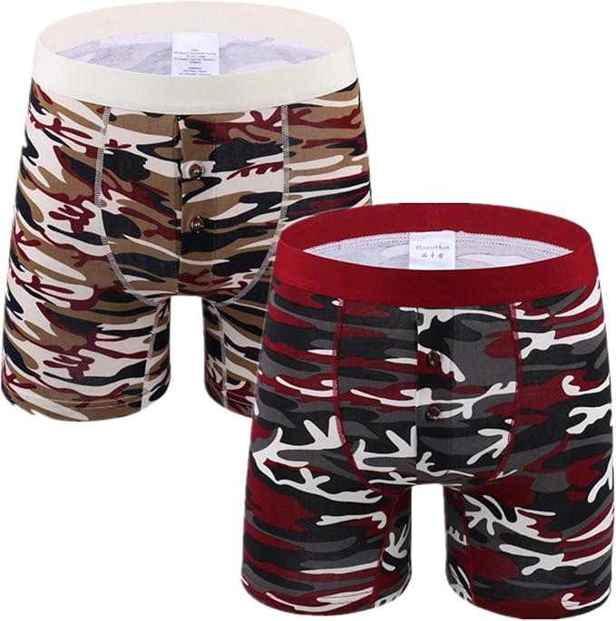 2 Pack Men's Camouflage Basic Boxer Simple Briefs Boxers Estilo Short Long Leg Cotton Underpants ...