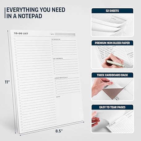 Mua To Do List Notepad: With Multiple Functional Sections - Large Size 8.5x11" 52 Sheets - Tear ...