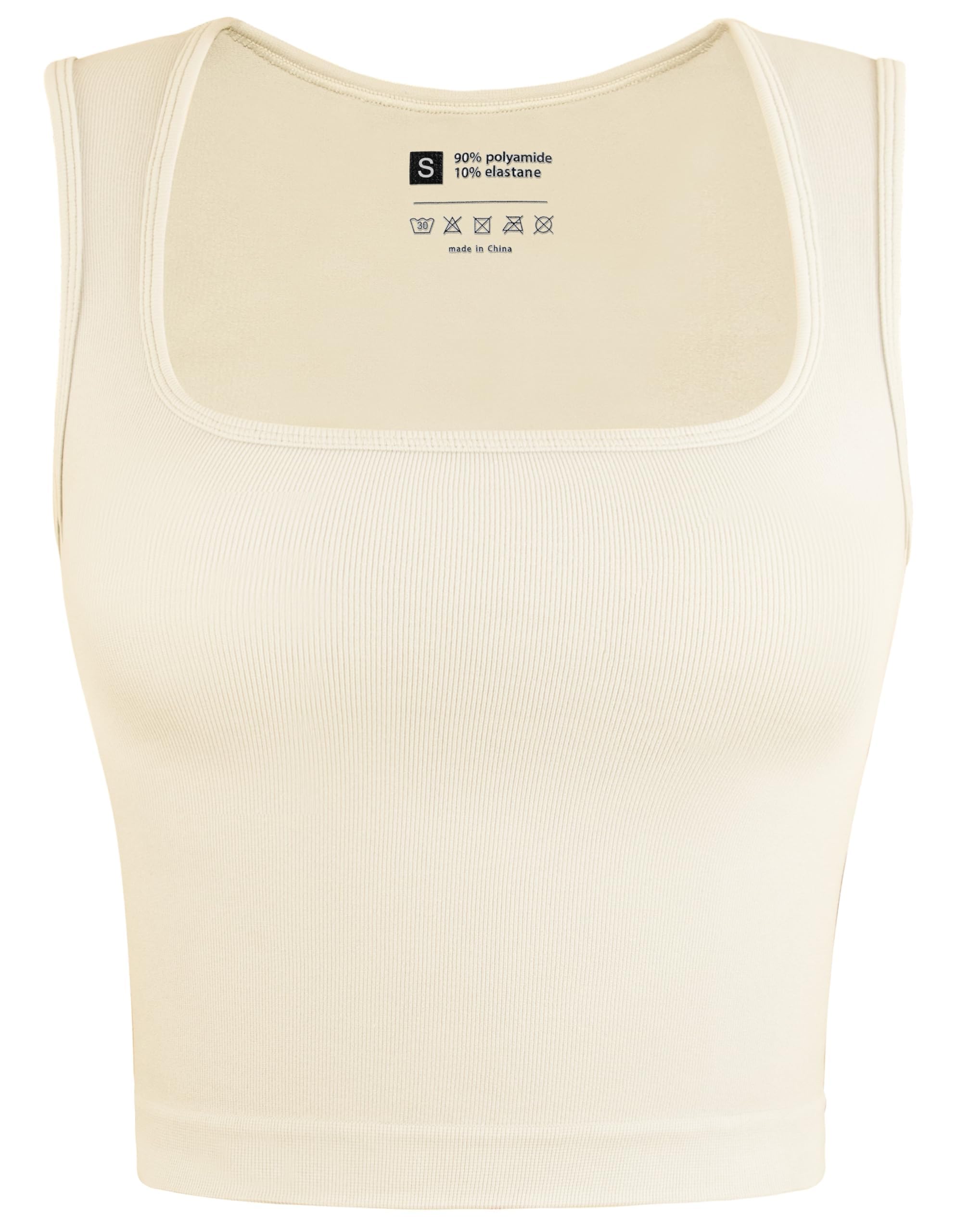 OLCHEE Womens Ribbed Crop Tank Tops Seamless Square Neck Sleeveless ...