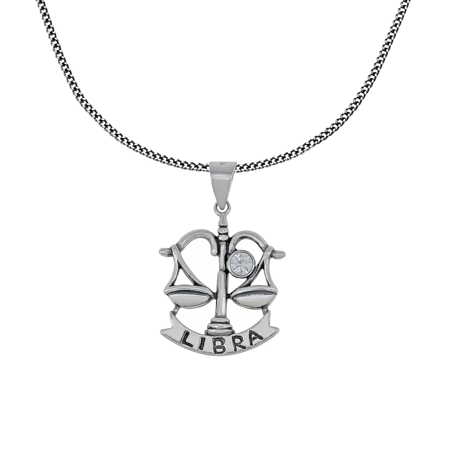 Buy Zodiac Sign Libra Pendant Chain Necklace Sterling Silver Jewellery ...