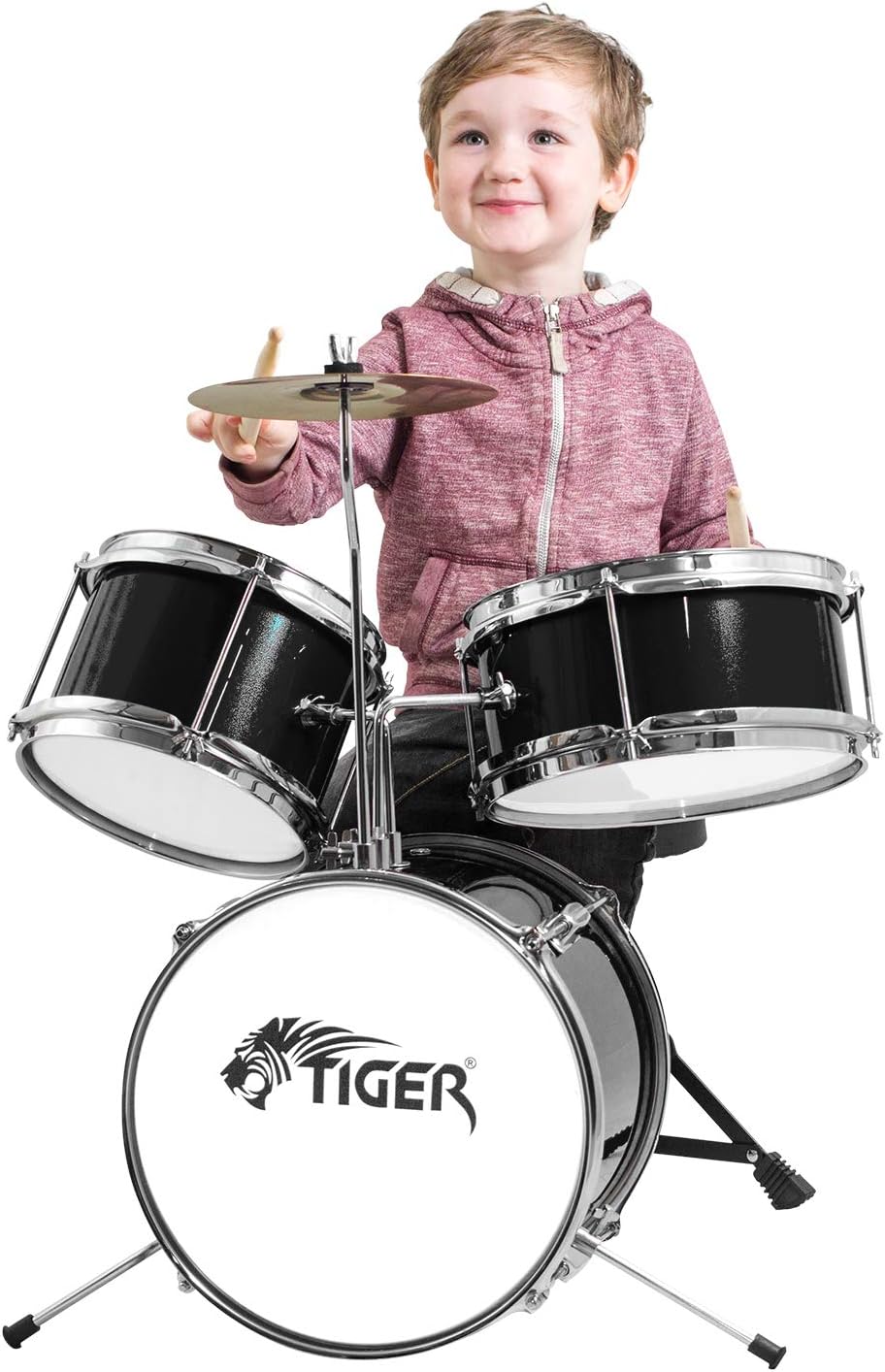 TIGER JDS7-BK Junior Kids Drum Kit 3-Piece Beginners Childrens Drum Set ...