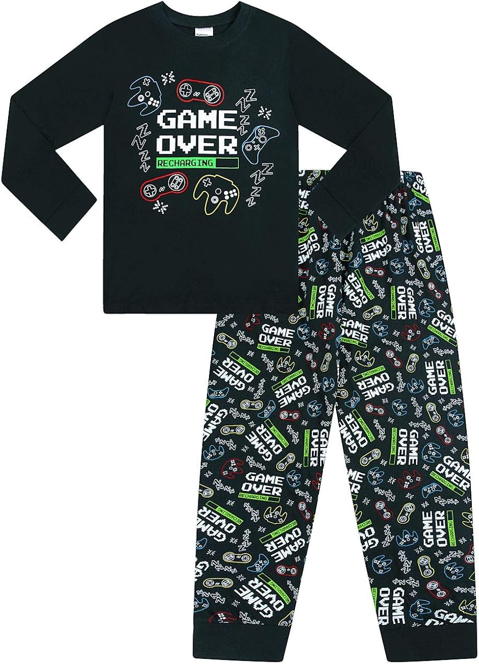 The Pyjama Factory Game Over Gaming - Pijama largo de algodón negro ...