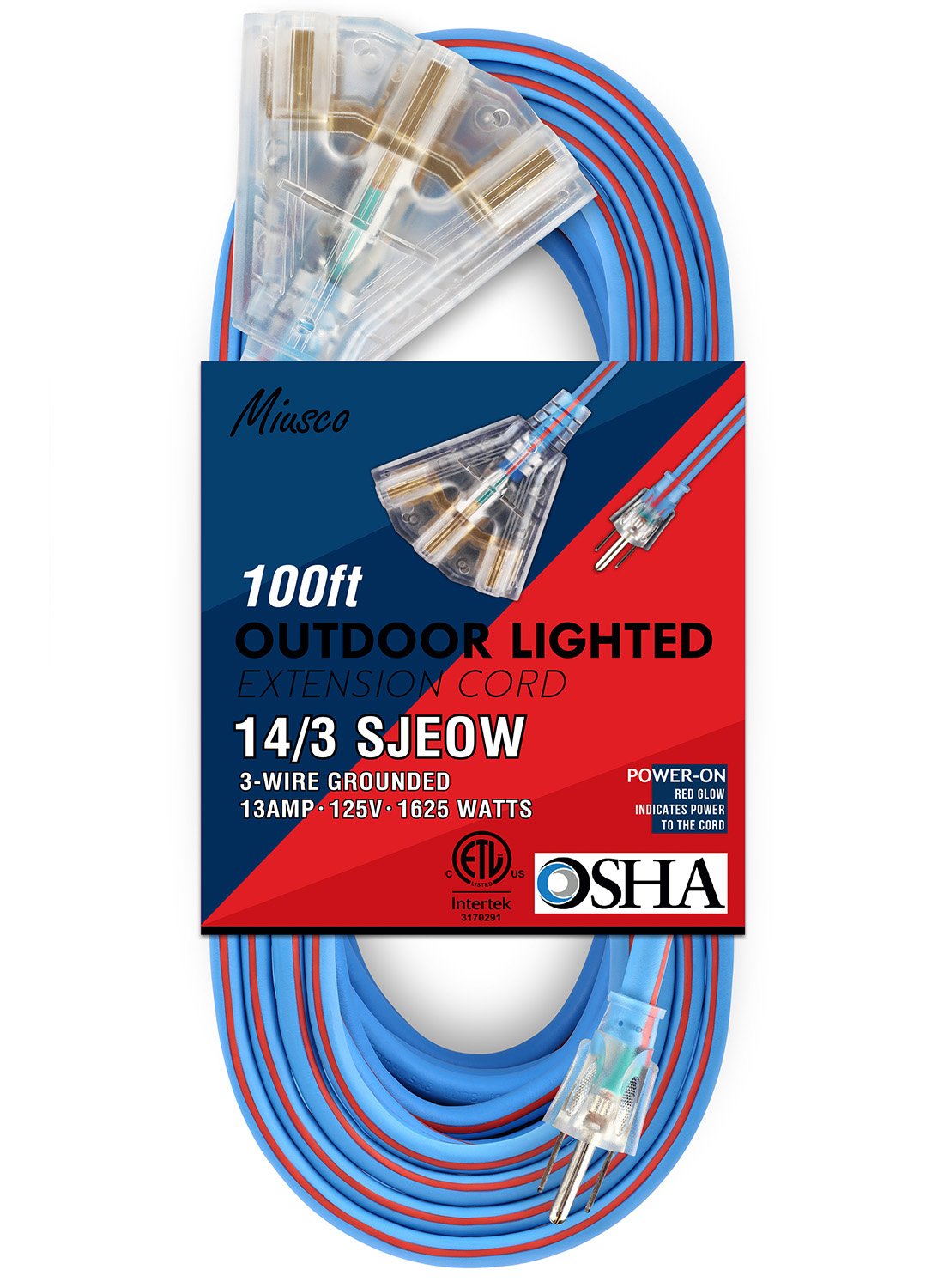 Triple Outlet Miusco Extreme Weather 25 ft 14 Gauge Heavy Duty Outdoor ...