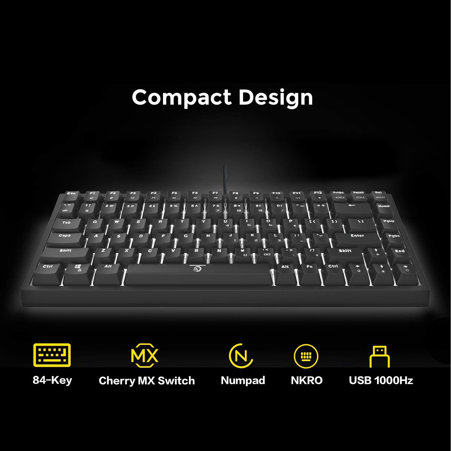 DREVO Gramr 84 Key Rainbow Backlit Mechanical Gaming Keyboard USB Wired ...