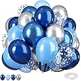 Amazon.com: Blue and Silver Balloons, 12inch Navy Blue Silver Pearl ...