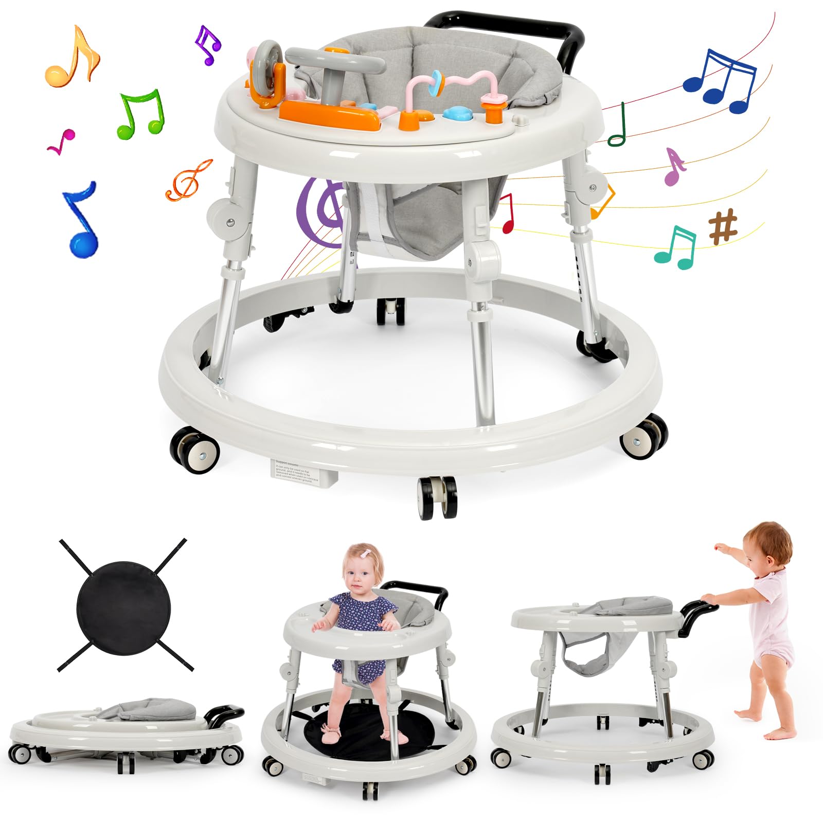 NVW Music and Lights Baby Walker Foldable with 9 Adjustable Heights ...