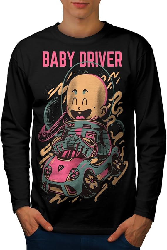 Wellcoda Baby Driver Mens Long Sleeve T-Shirt, Cute Kid Car Graphic ...