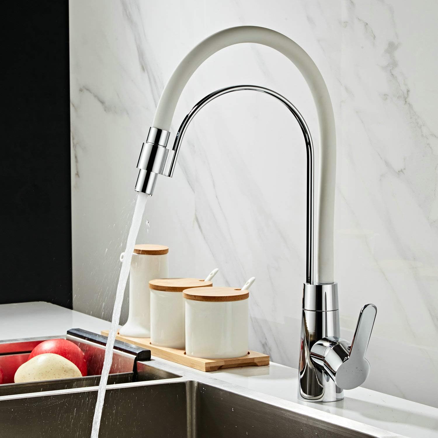 Kitchen Mixer Sink Tap White Chrome Pull Down Kitchen Basin Mixer Tap ...