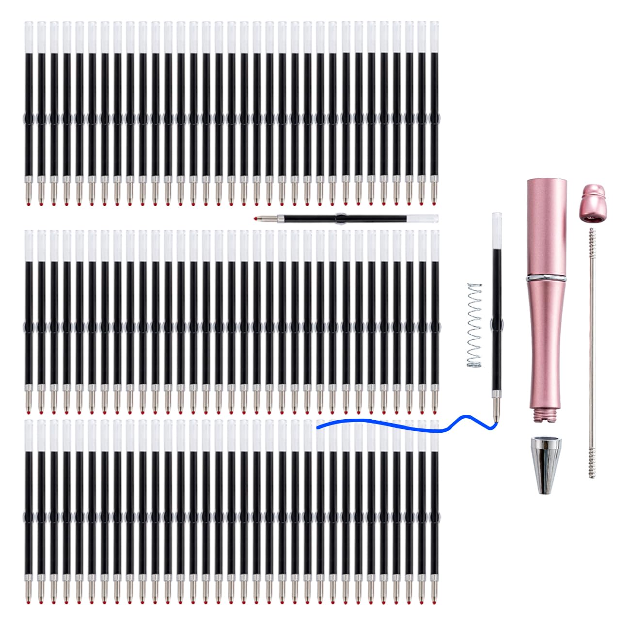 PASISIBICK 100 Pieces Plastic Beadable Pen Blue Ink Refills, 2.44 inch ...