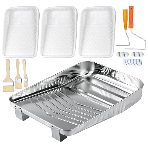 12 Pieces 9 Inch Metal Paint Tray Set 9“ Paint Pans Roller Tray 3 ...