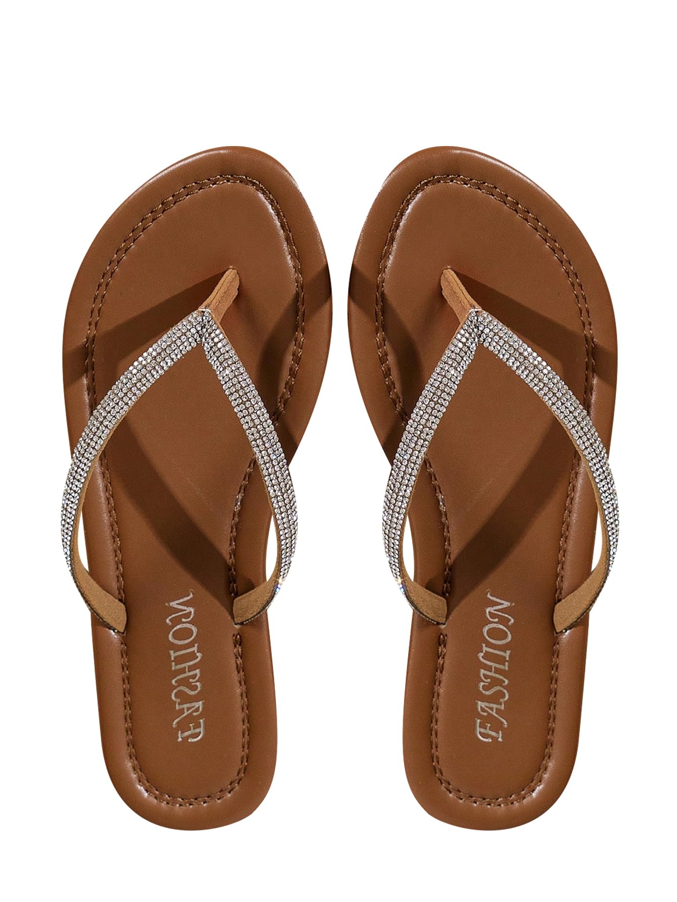 OYOANGLE Women's Rhinestone Glitter Flip Flop Sandals Open Post Flat ...