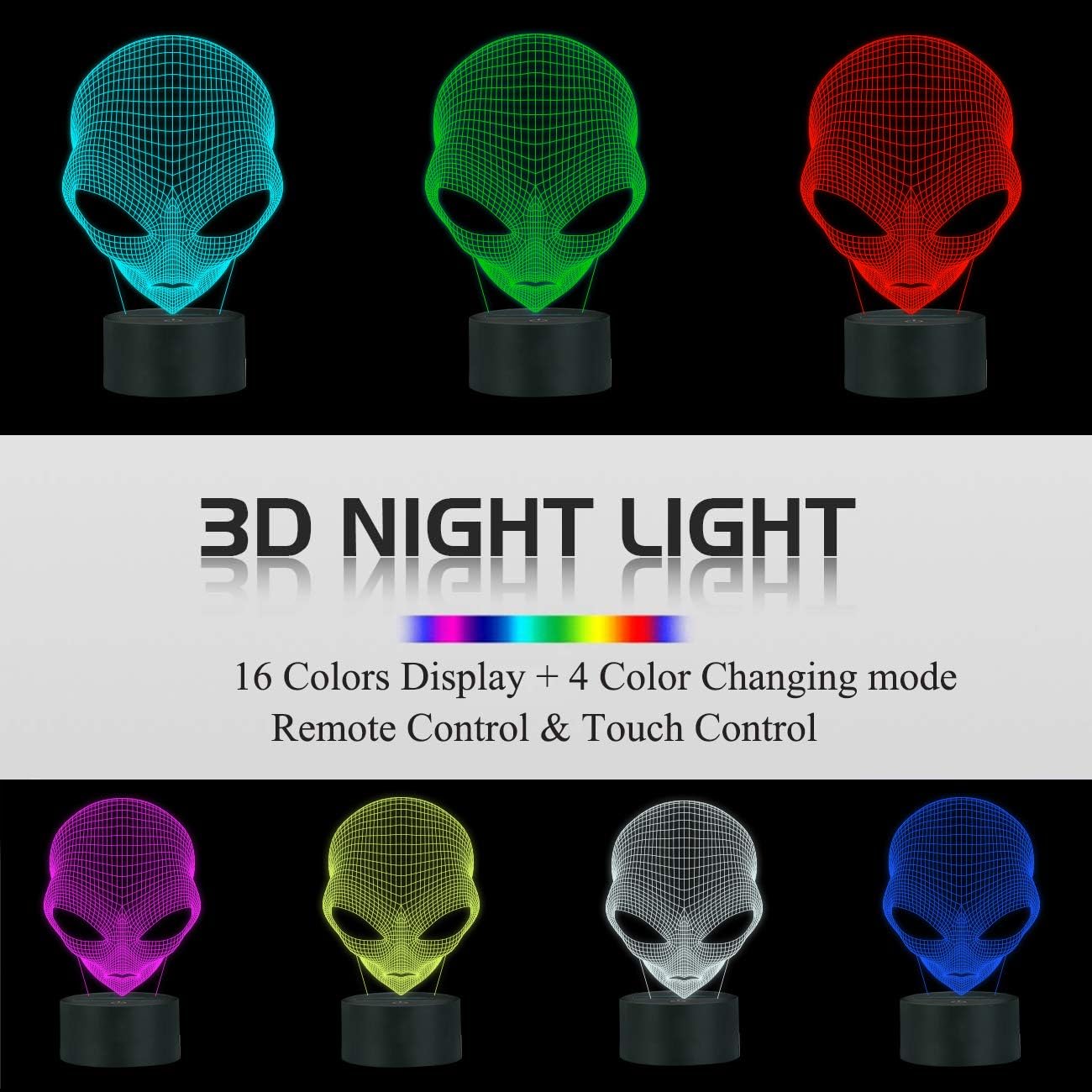 3D Alien Night Light Martian ET Projection LED Illustion Lamp for Kids ...