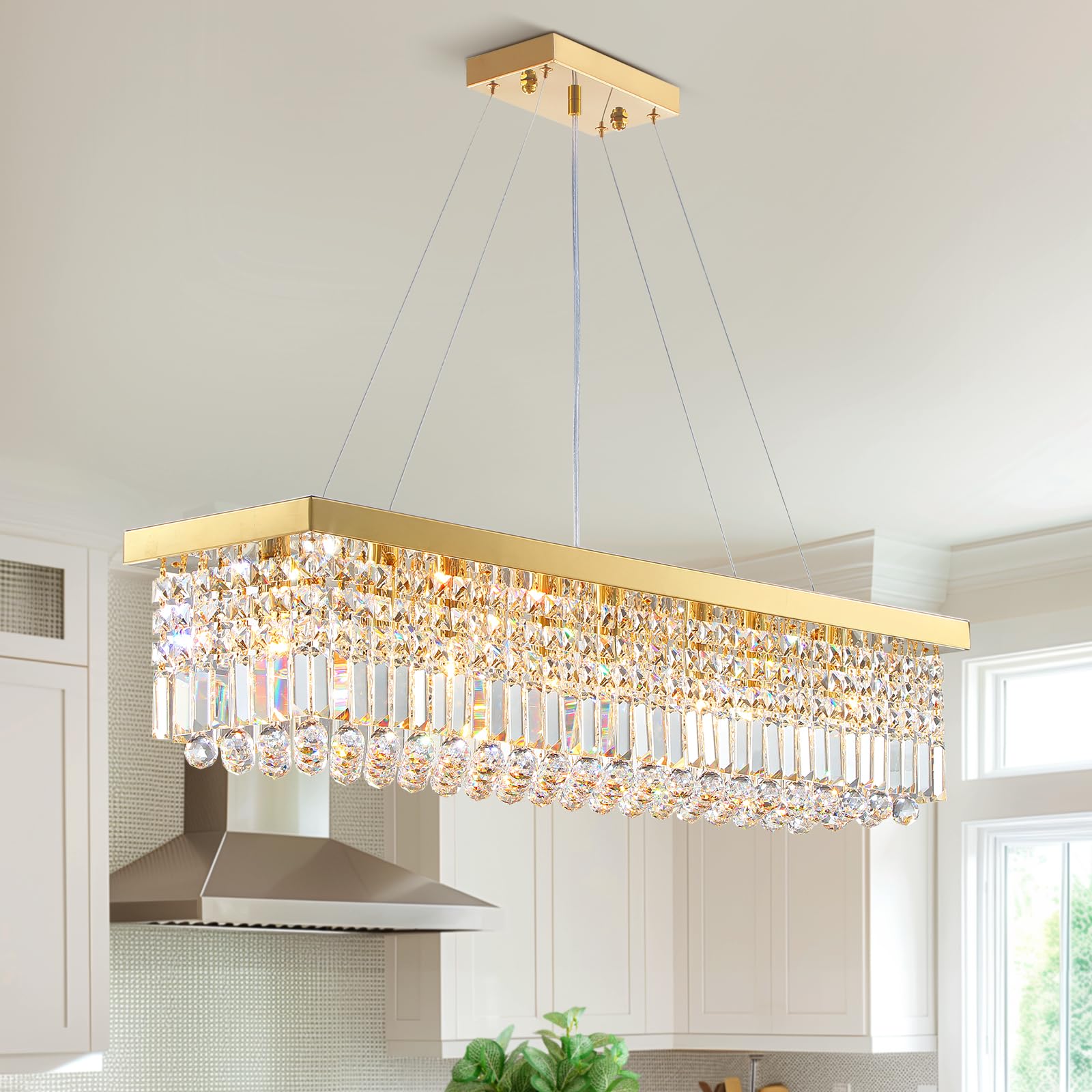 Siljoy Modern Crystal Chandelier for Dining Room 8 Lights Gold ...