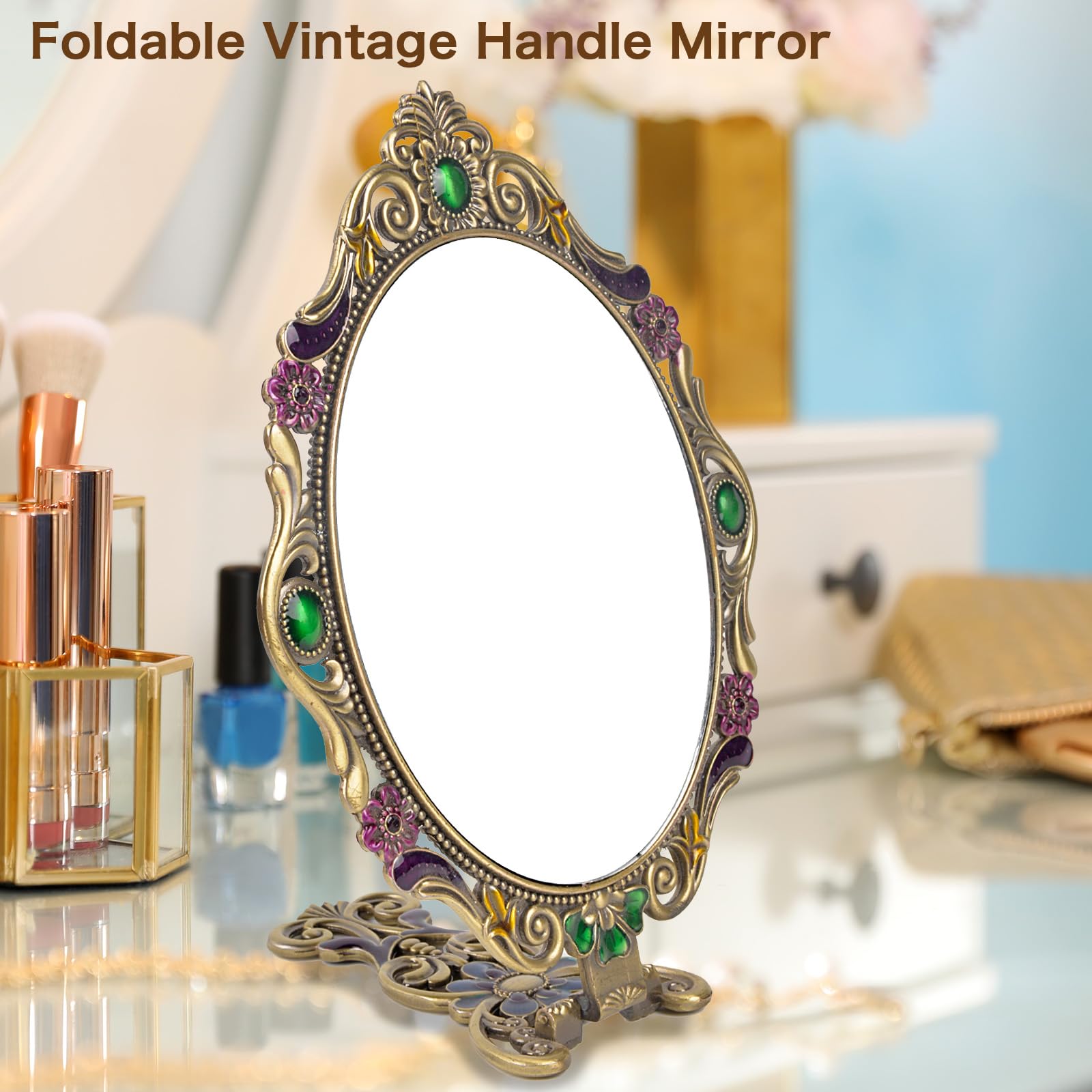 Mua Nerien Vintage Hand Mirror, Vanity Makeup Mirror, Travel Foldable ...