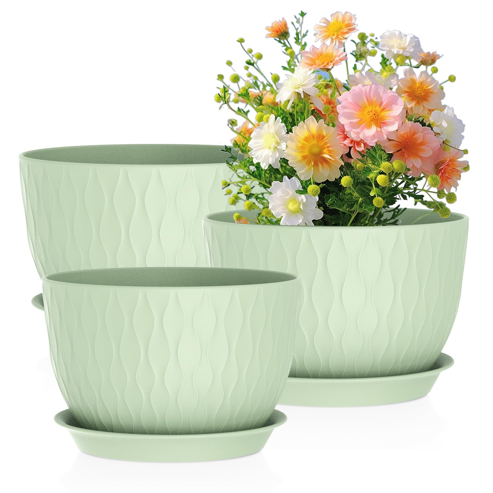 Meowell Large Flower Pots 12/10/9 inch, 3 Set Wide Plant Pots for ...