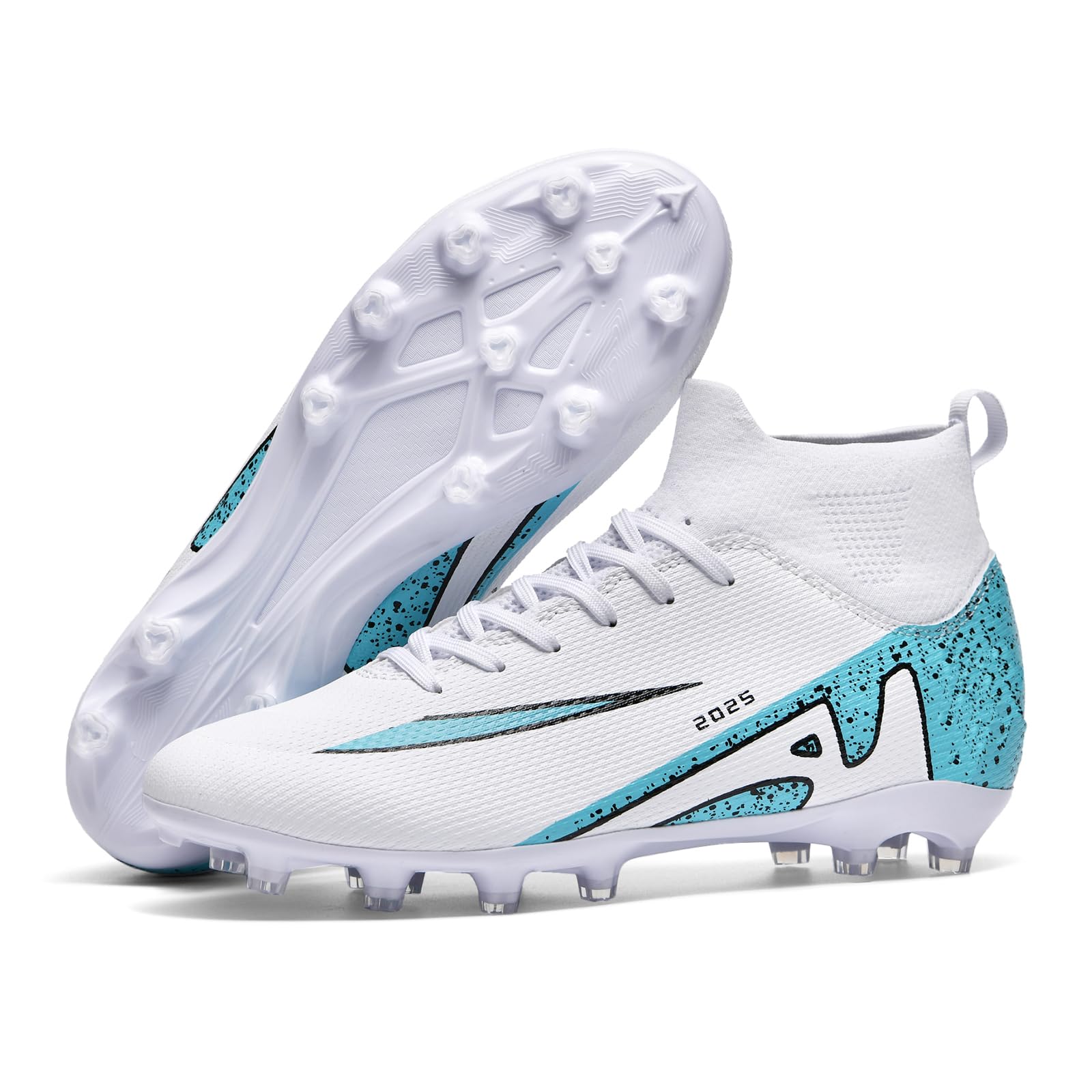 Men's Soccer Shoes Football Cleats High-Tops Lace-Up Non-Slip Spikes ...
