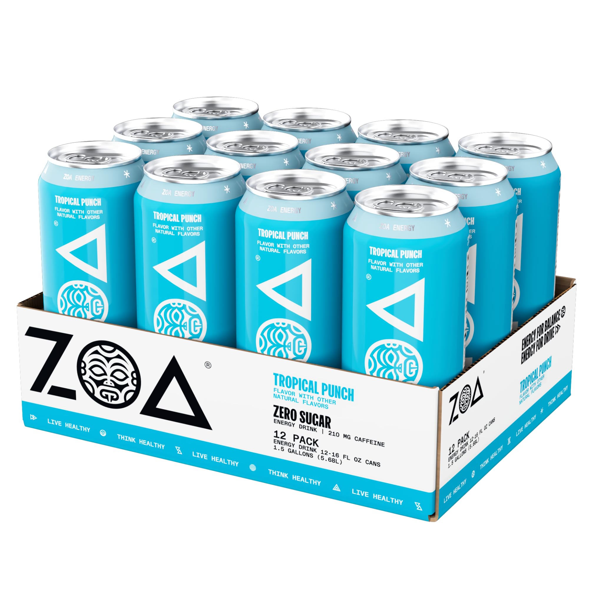ZOA Zero Sugar Energy Drinks, Tropical Punch - Sugar Free With ...