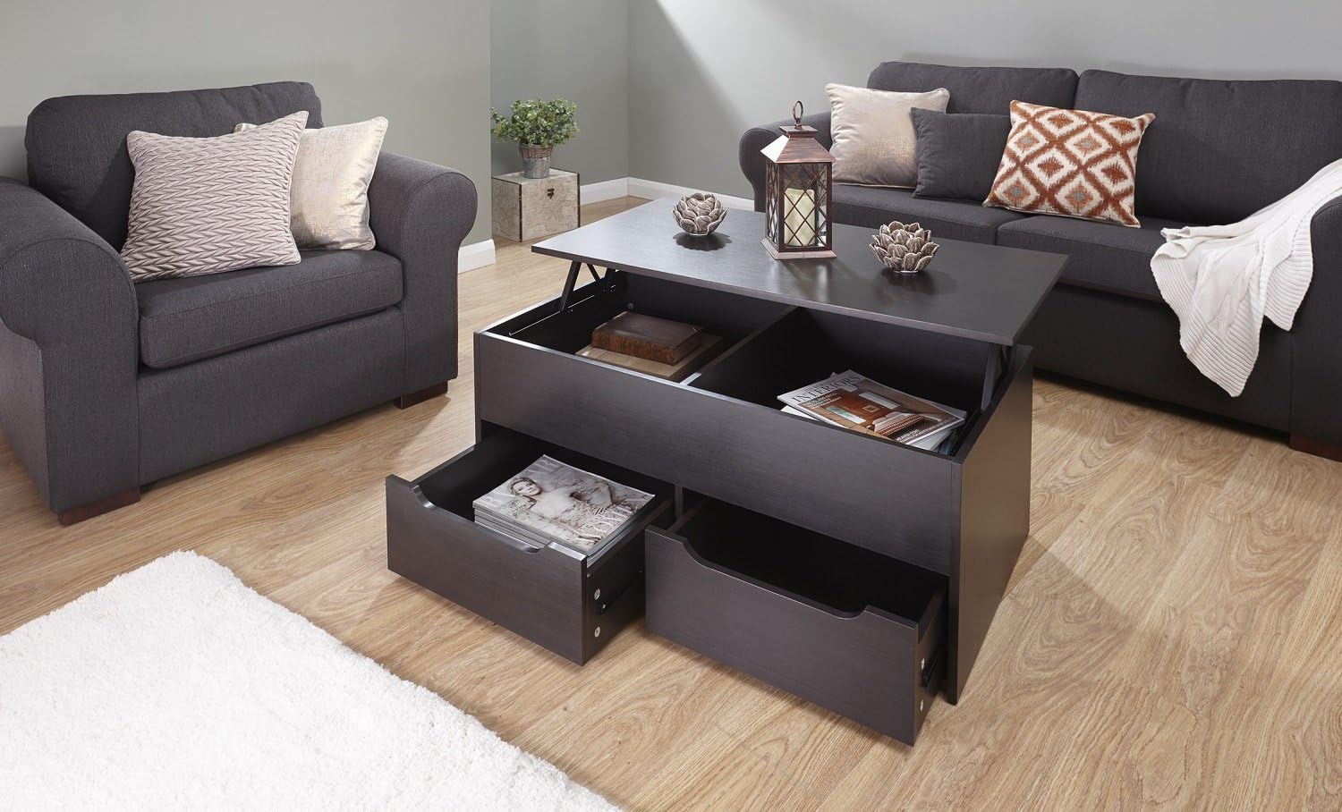 Home Source – Espresso Dark Wood Coffee Table Storage Unit 2 Drawer ...