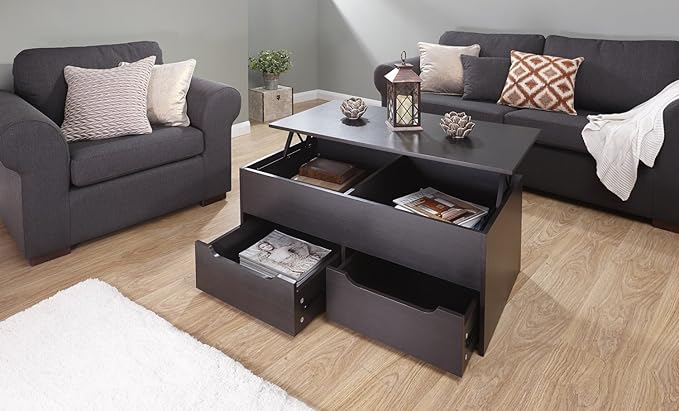 Home Source - Espresso Dark Wood Coffee Table Storage Unit 2 Drawer ...