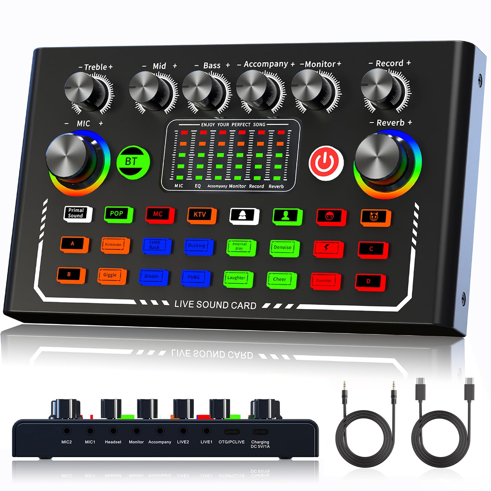 Facmogu F009 Live Sound Card, Wireless Bluetooth Audio Mixer, Podcast ...