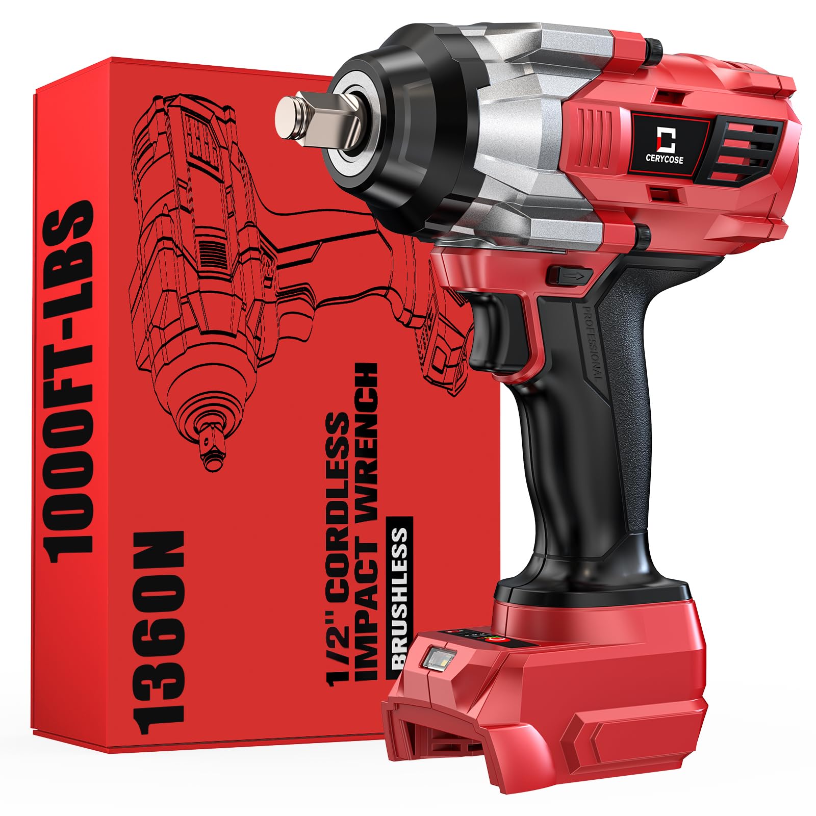 Cordless Impact Wrench 1/2 inch Compatible with Milwaukee 18v Battery ...