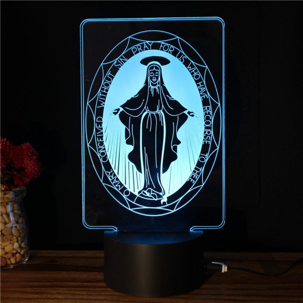 3D Lamp Blessed Virgin Mary Statue Figurine LED Guadalupe Ornament ...