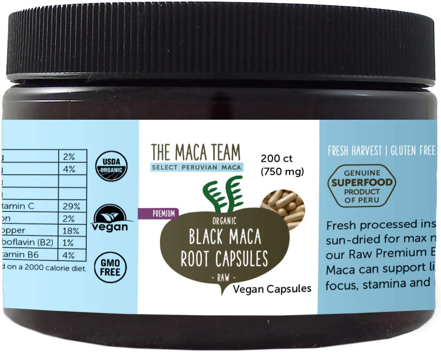Amazon.com: The Maca Team Premium Raw Black Maca Root Capsules ...