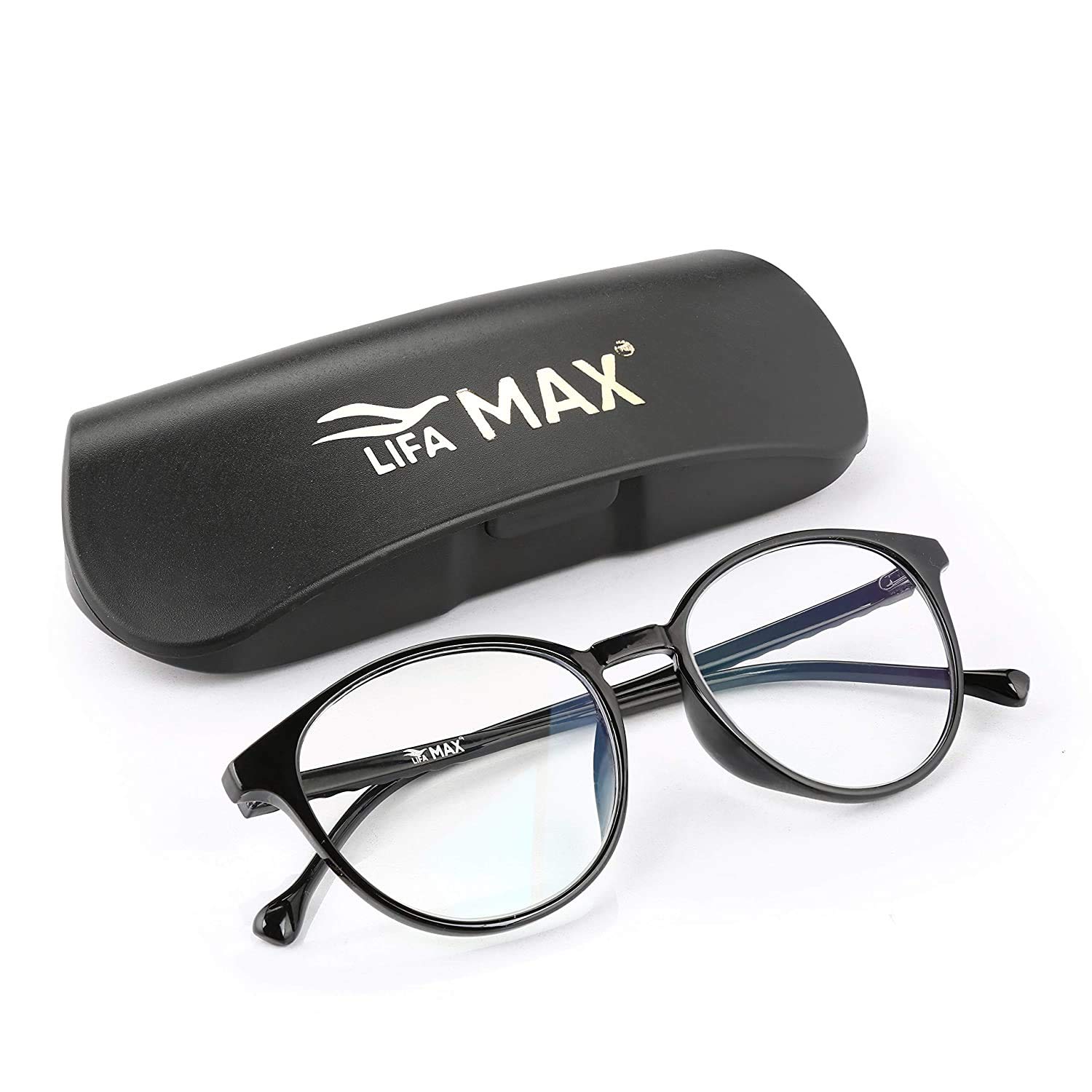 Buy LIFAMAX® Round Blue Ray Cut Spectacles | Zero Power, Black ...
