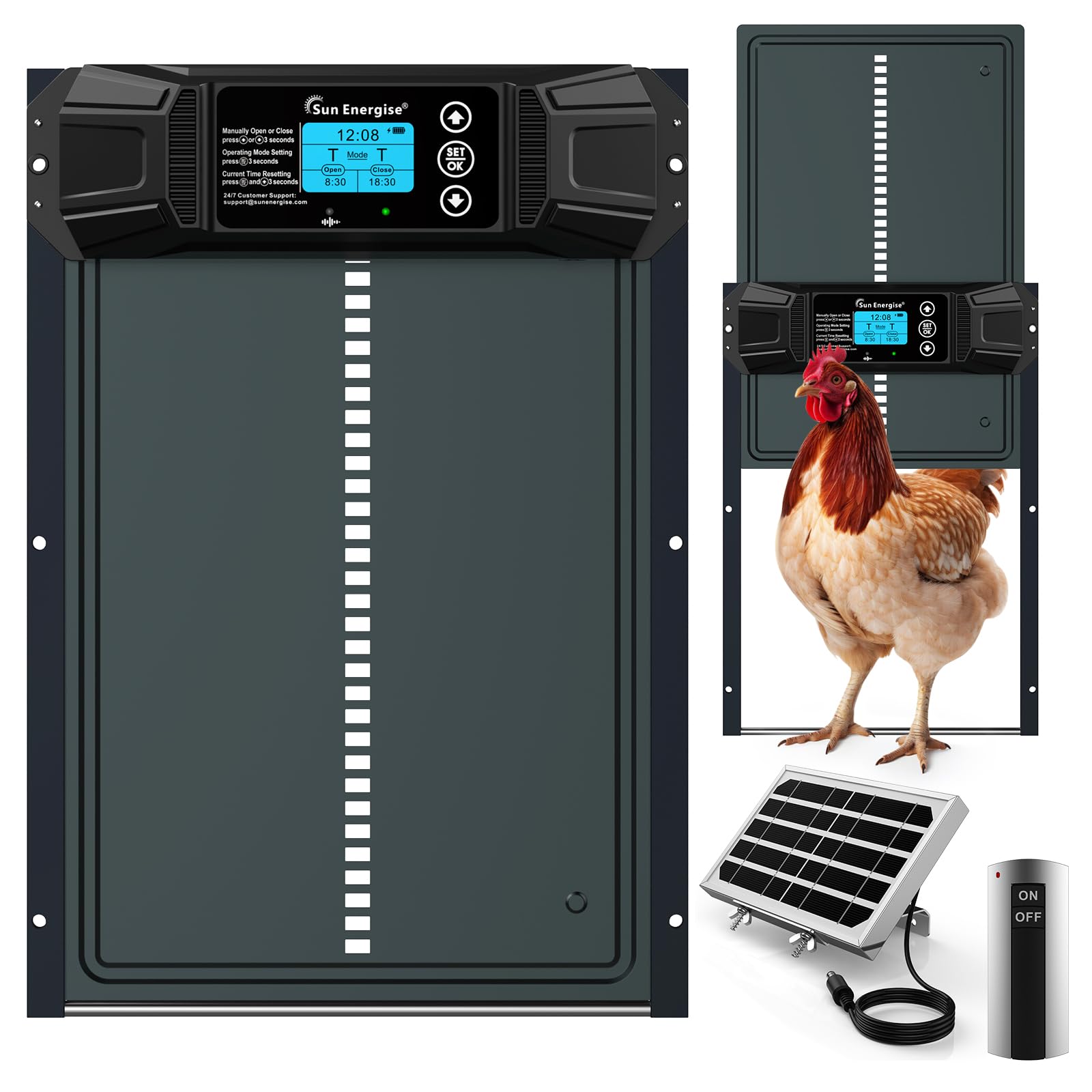 Automatic Chicken Coop Door Solar Powered, LCD Screen, Anti-Pinch ...