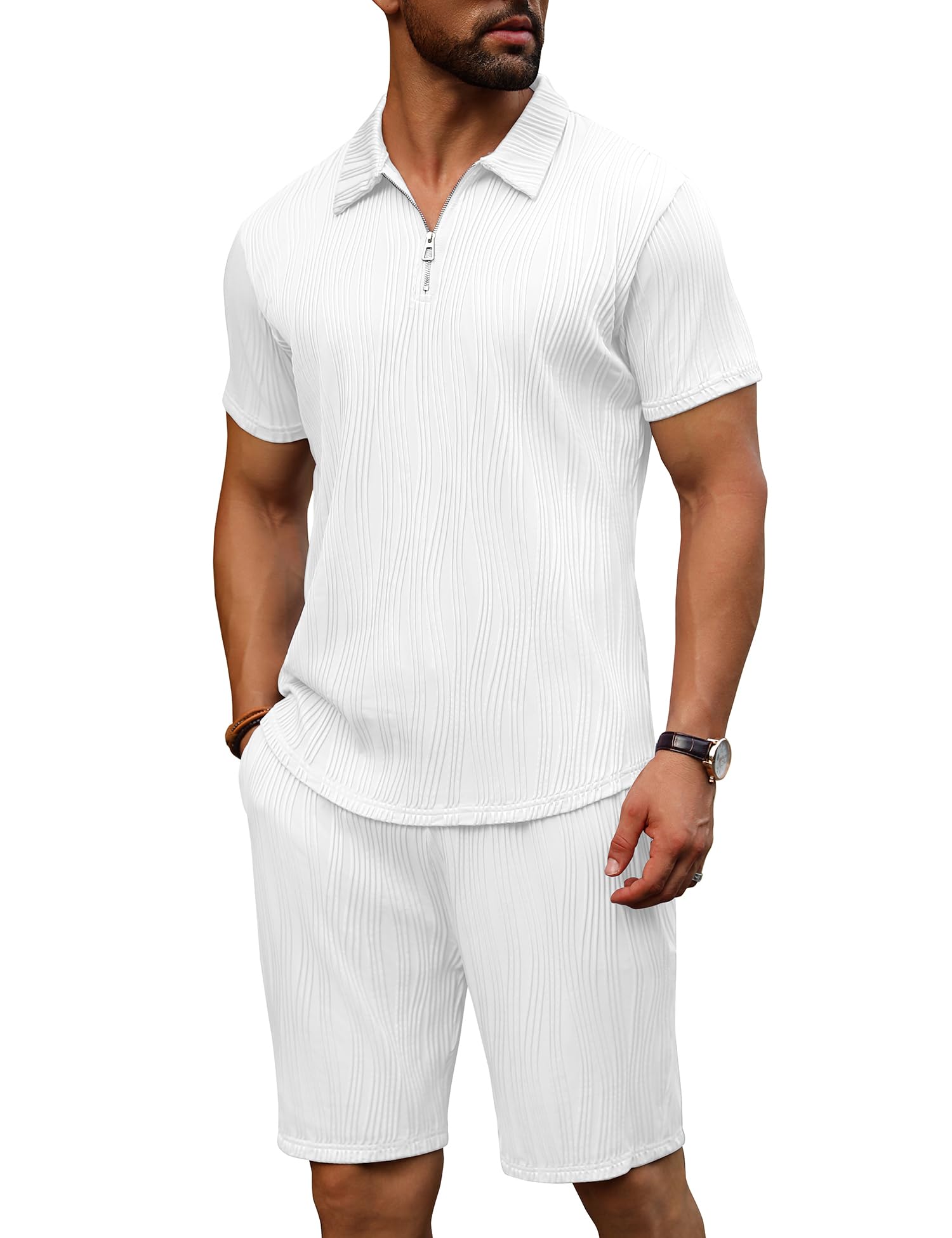 URRU Mens 2 Piece Short Set Summer Beach Outfit Fashion Polo Shirt and ...