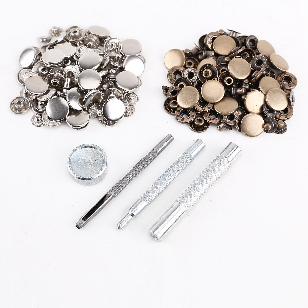 50pcs 15mm bouton pression métal argenté & bronzé + outil à fixer ...