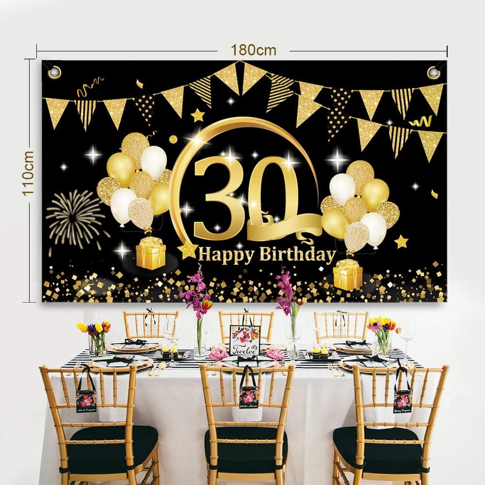 APERIL 30th Birthday Party Decoration Black Gold, Extra Large Happy ...