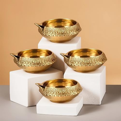 Hashcart Brass Diya for Pooja Kuber Diya [ Pack of 4 Pc ] - Diwali ...