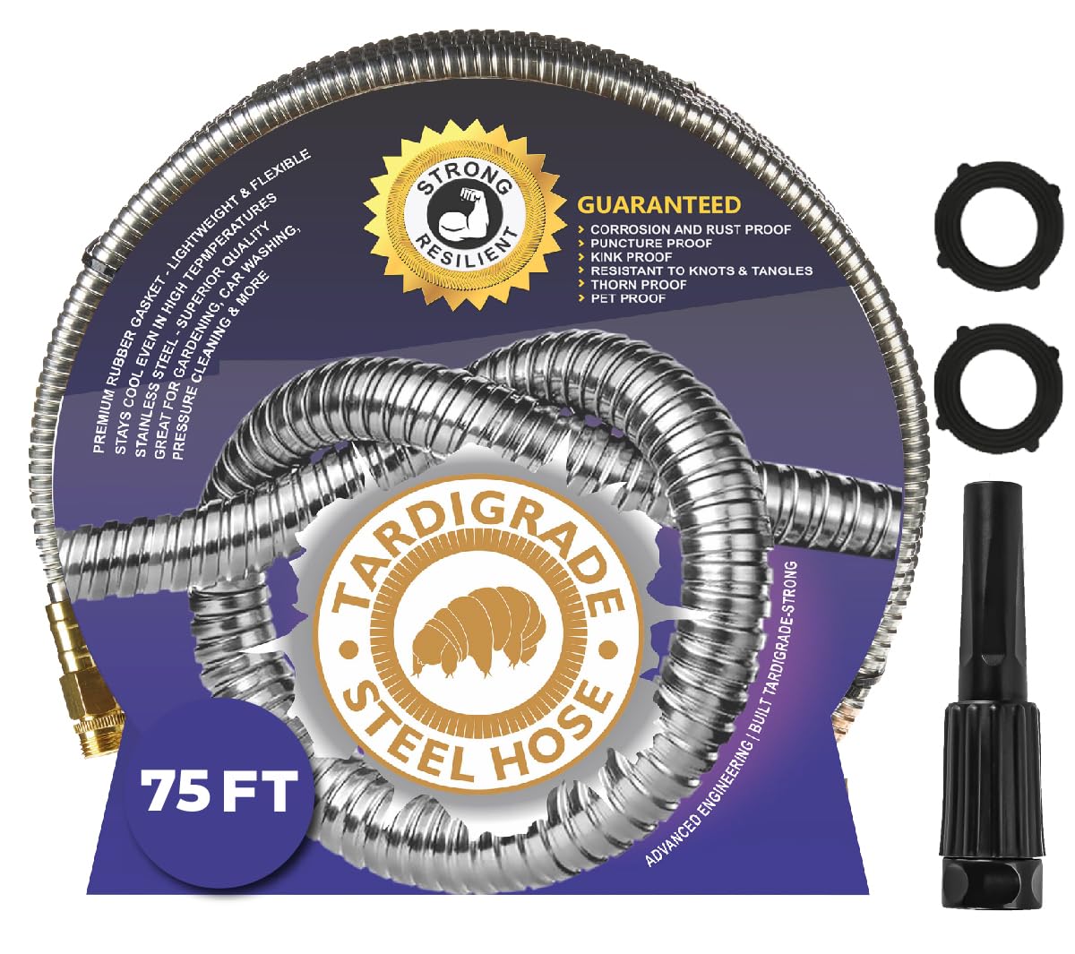 Tardigrade Metal Garden Hose 75 FT, Heavy Duty 304 Stainless Steel ...